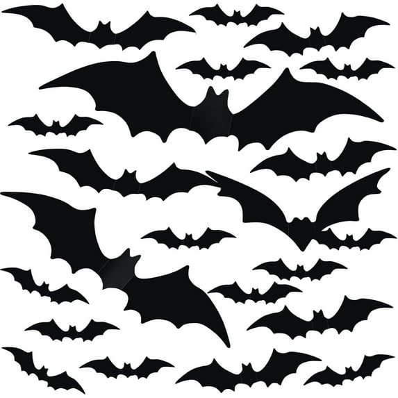 Bats Wall Decor, 100Pcs 3D Bat Halloween Decorations, 6 Different Sizes ...