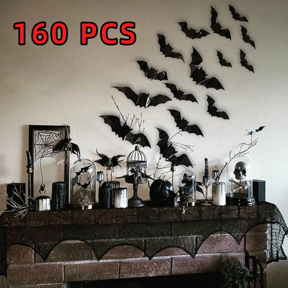 Bats Wall Decor, 160Pcs 3D Halloween Bats, Bat Stickers for Halloween ...