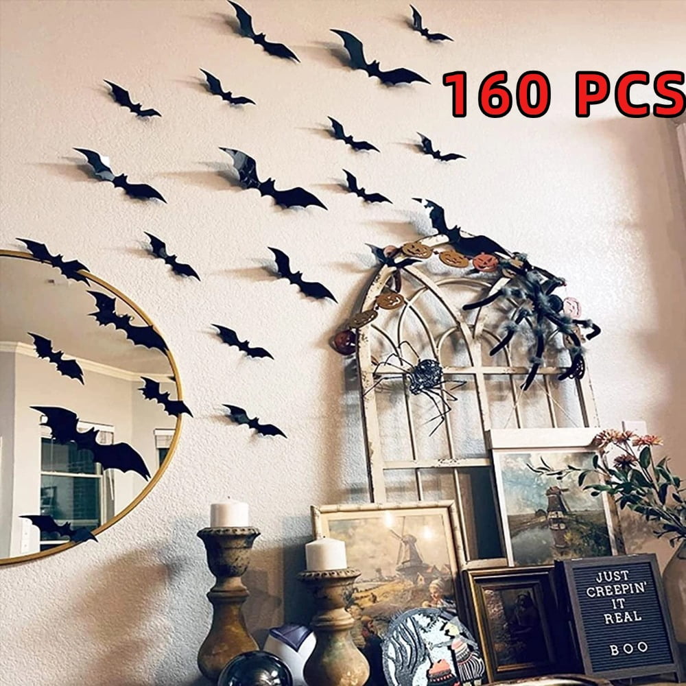 Bats Wall Decor, 160Pcs 3D Halloween Bats, Bat Stickers for Halloween ...