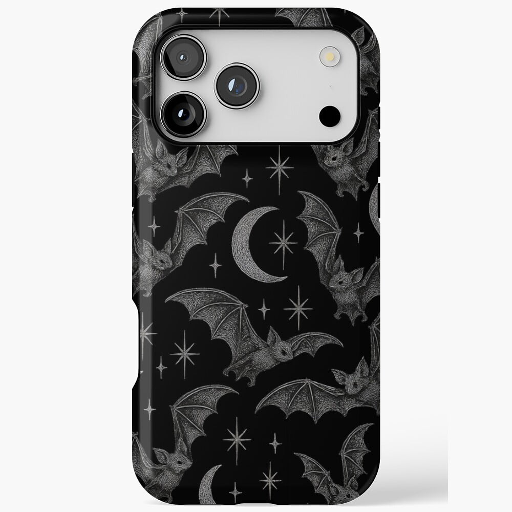 Bats and Crescent Moons iPhone Case 17 to 11 Pro Max Dark Halloween ...