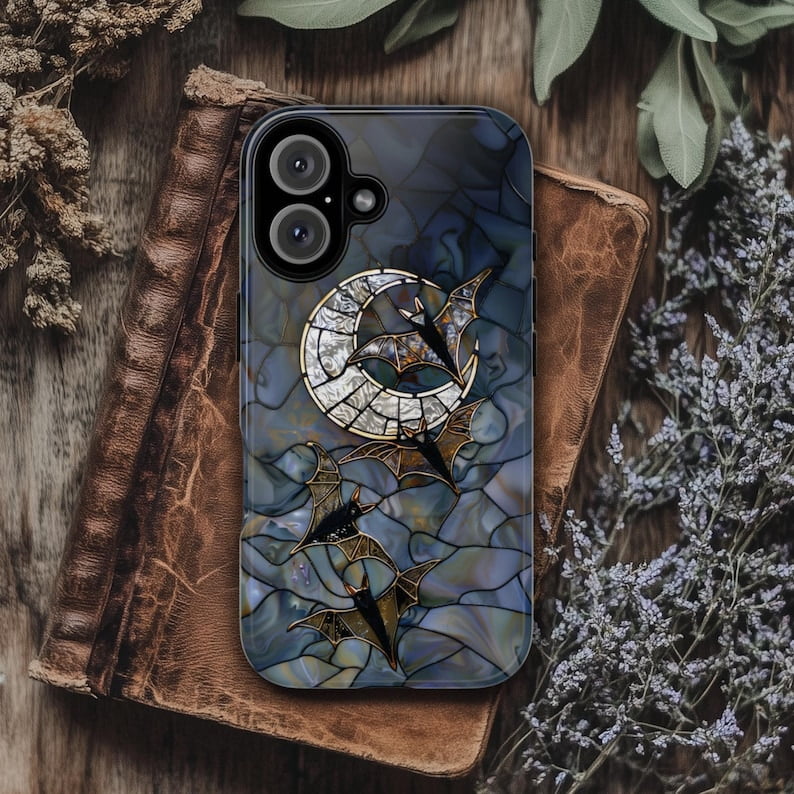 Bats and Moon Crescent PRINTED Tough Phone Case Halloween Alternative ...