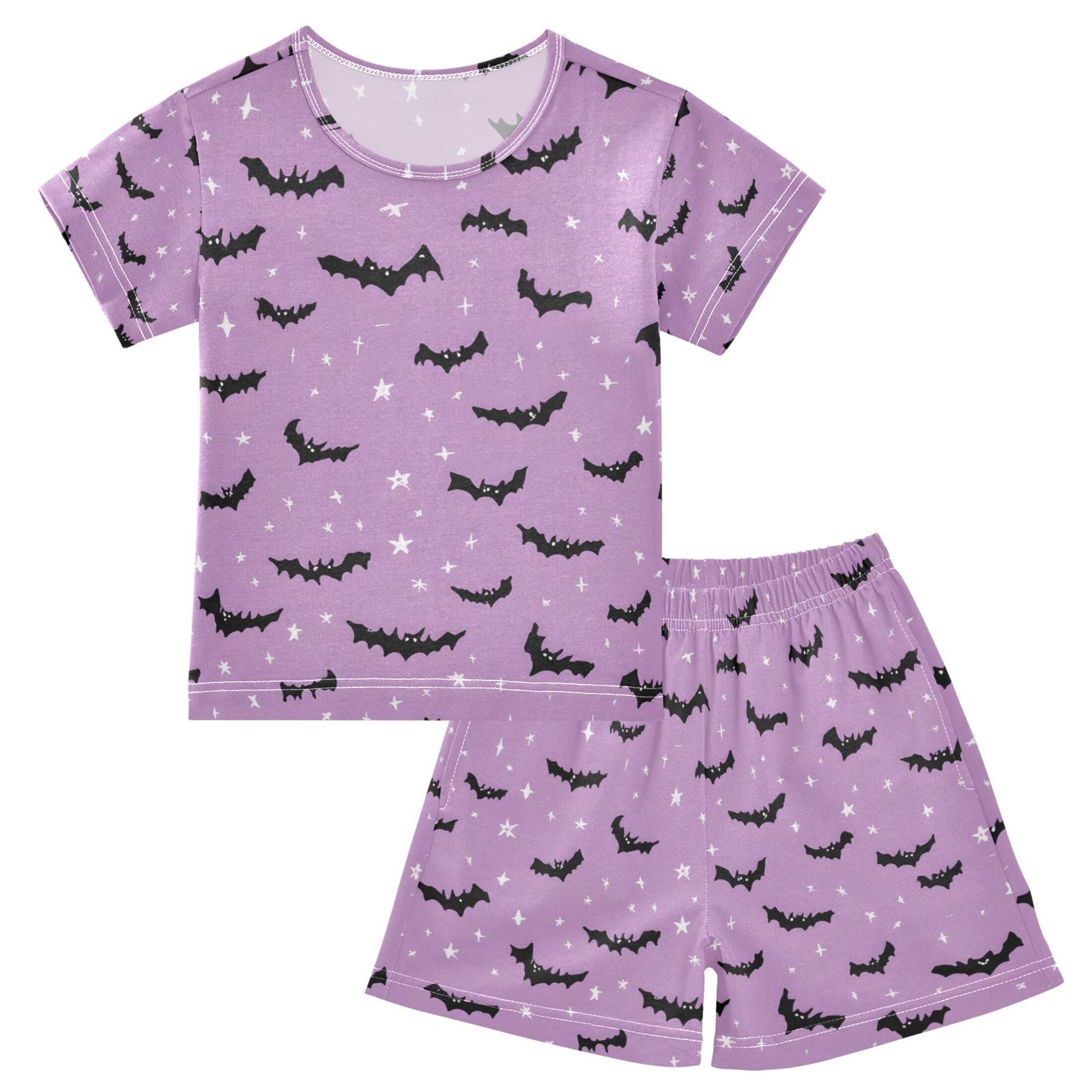 Bats and Stars Summer Pajama Set Soft Cotton Short Sleeve Sleepwear ...
