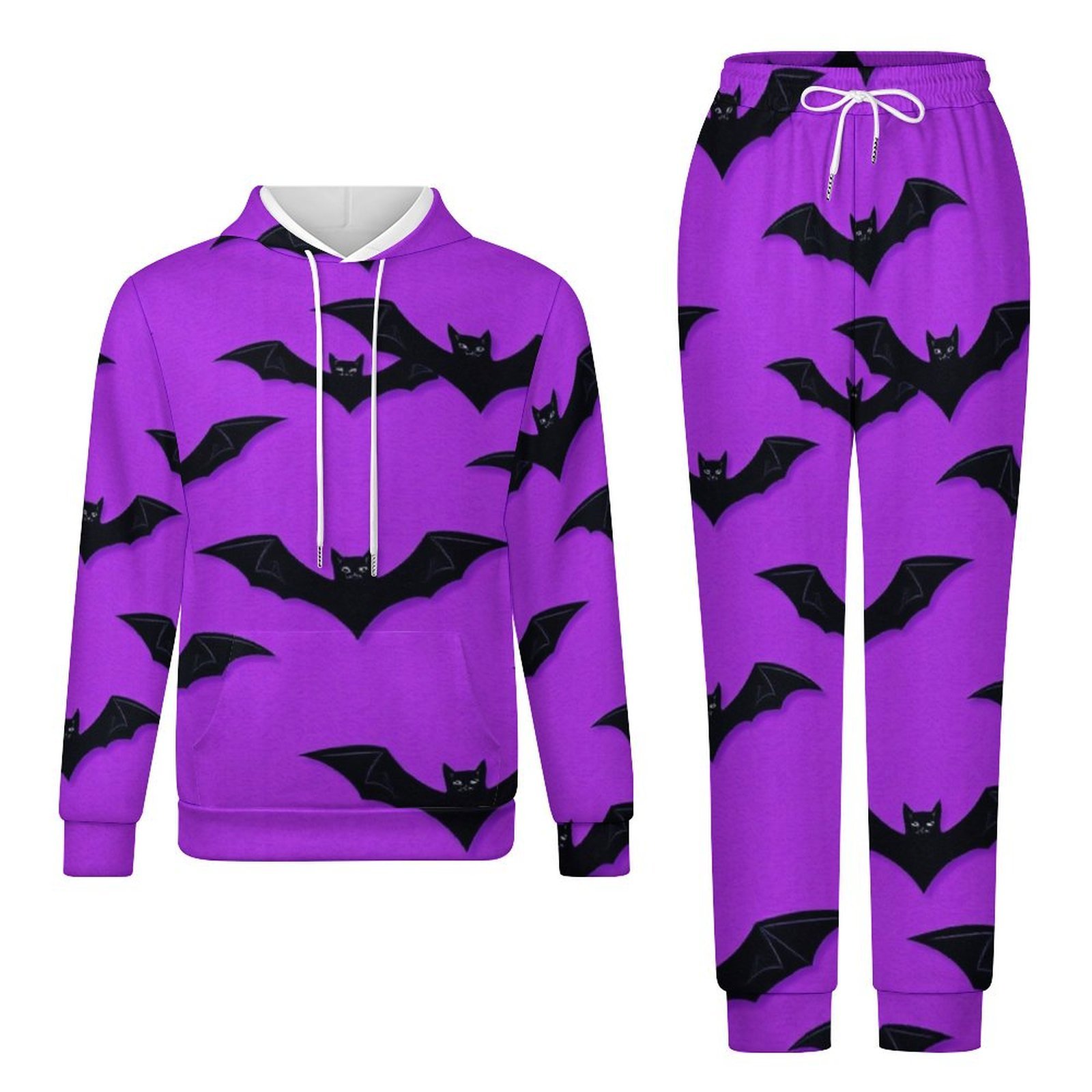 Bats on Purple Background.(4) Hoodie And Pants Set Tracksuit Men Women ...