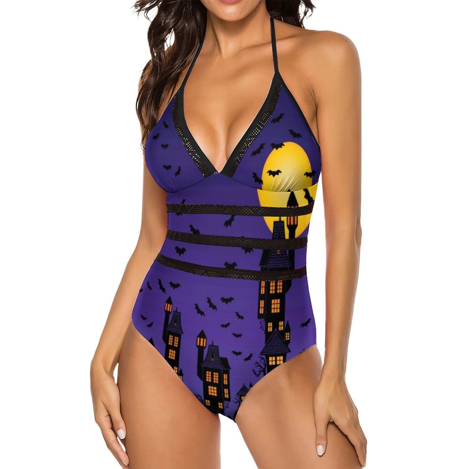 Bats s Swimsuit Night Sky One-Piece Swimwear Push Up Simple Bathing Suits Sexy Holiday Swim ...