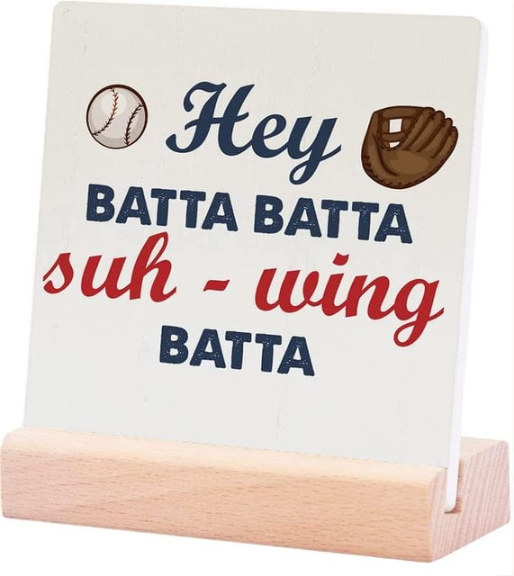 Batta Baseball Table Sign Baseball Lovers Table Plaque with Wooden ...