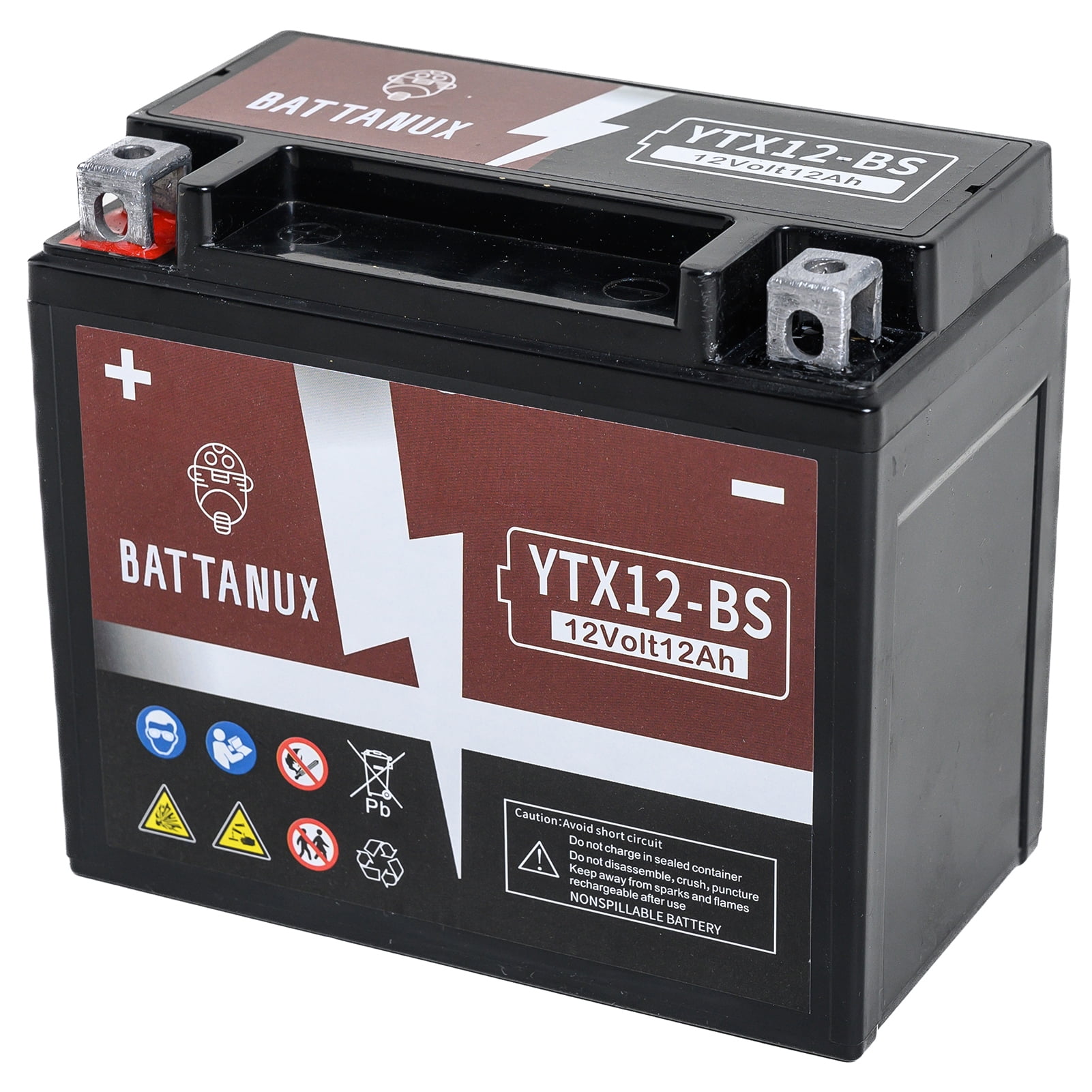 Battanux YTX12-BS Battery for Motorcycle, 12V 12Ah AGM Sealed, Size 5. ...