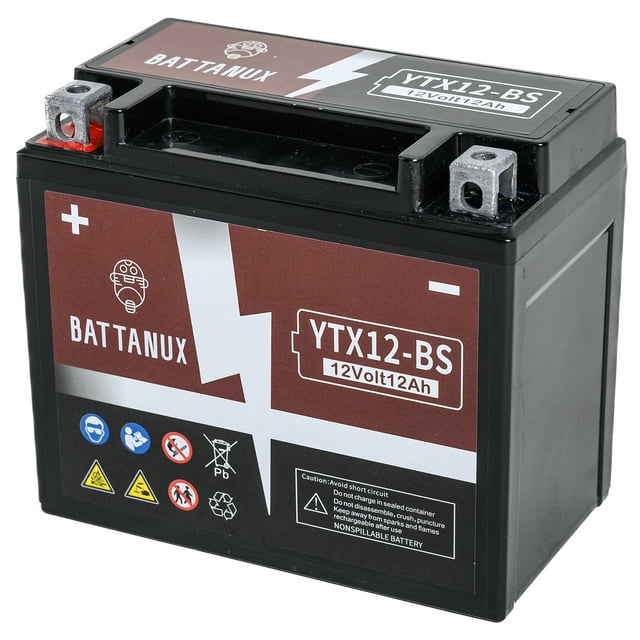 Battanux YTX12-BS Battery for Motorcycle, 12V 12Ah AGM Sealed, Size 5. ...