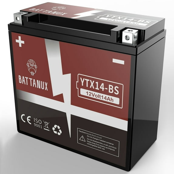 Battanux YTX14-BS AGM Motorcycle Battery, Sealed 12Volts 14Ah - Walmart.com