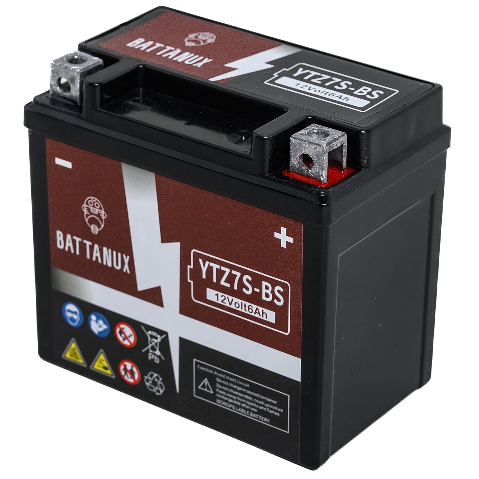 Battanux YTZ7S-BS 12V 6Ah Sealed SLA/AGM Motorcycle Battery, Spill ...