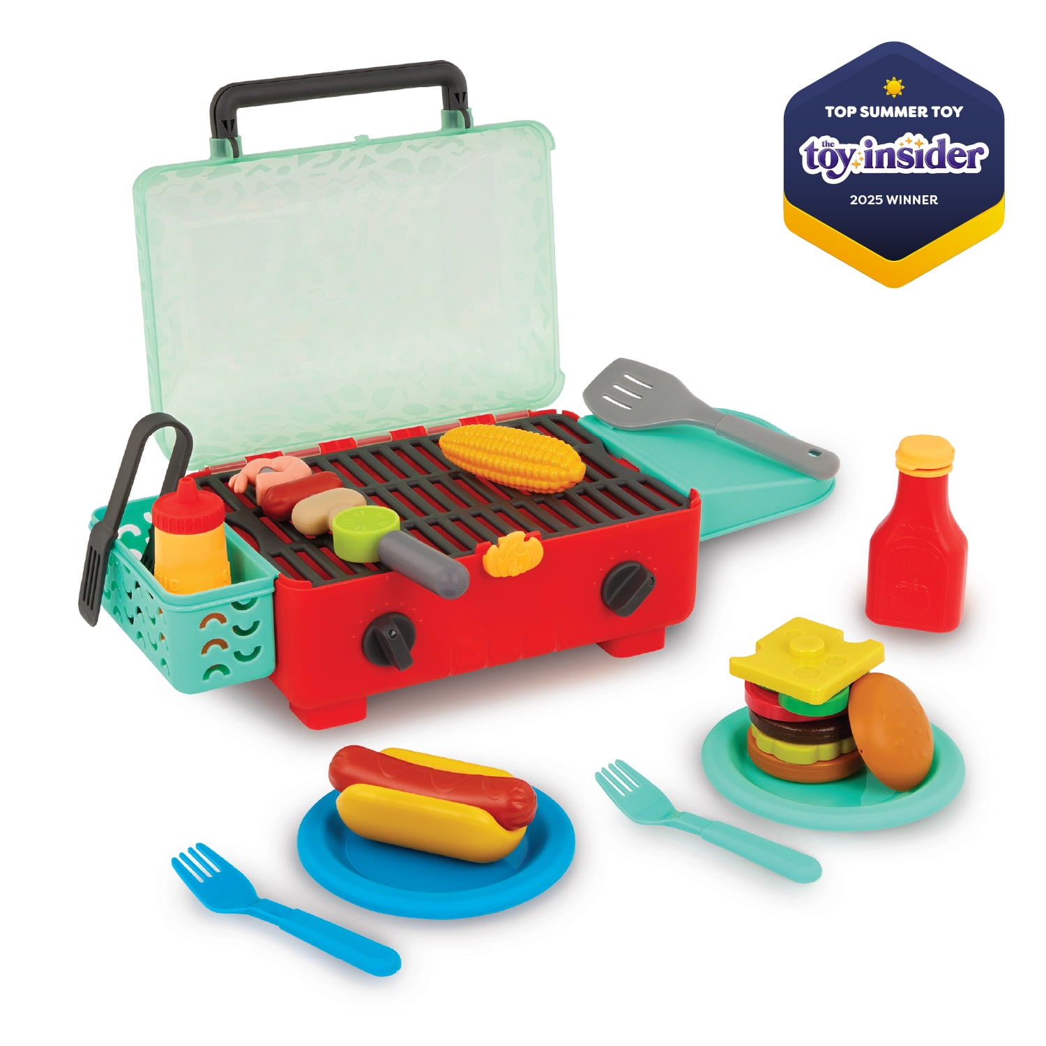 Battat Cook ‘n’ Go BBQ Set with Plastic Play Food and Toy Utensils ...
