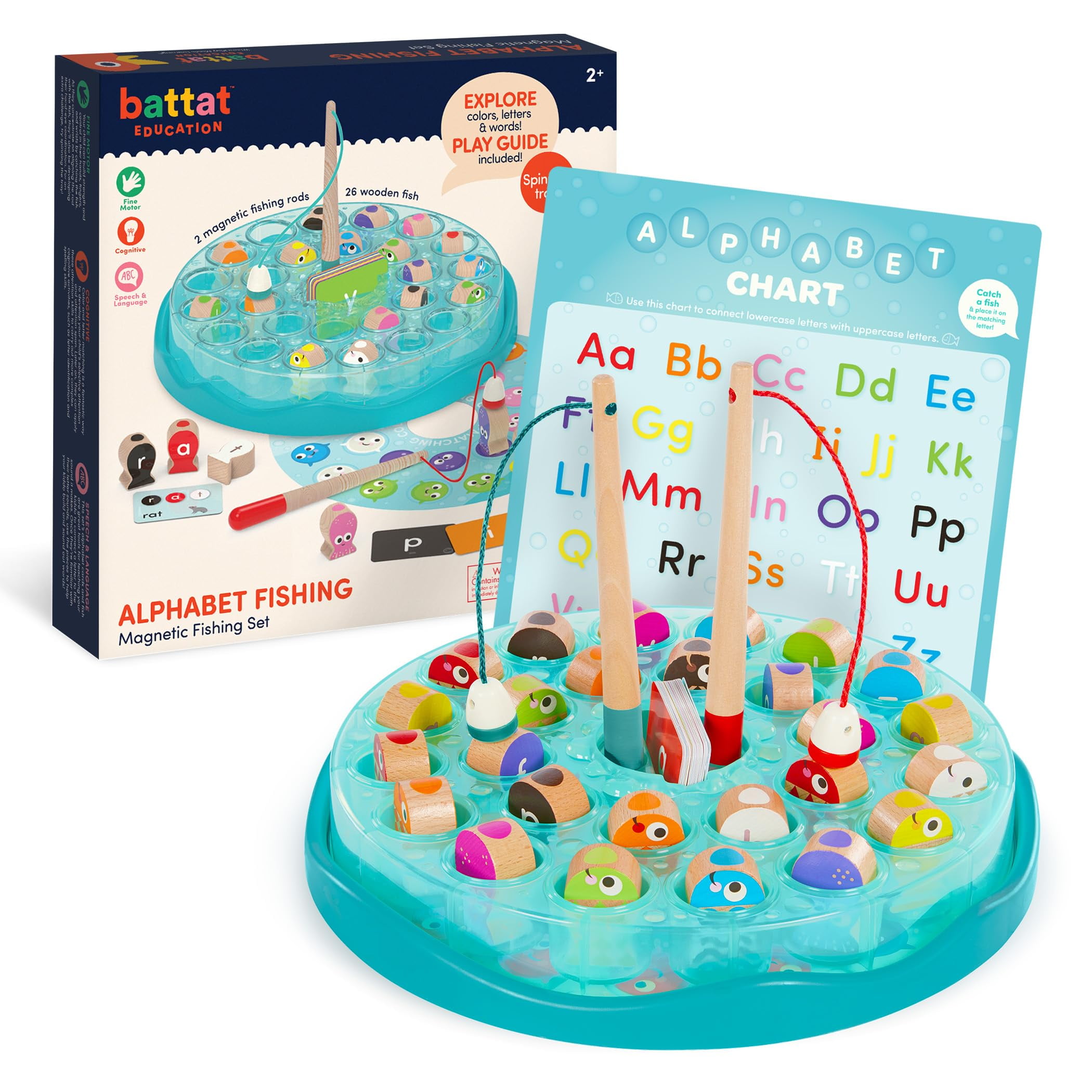Battat Education Toddlers Magnetic OIF8 Fishing Game Alphabet Fishing 2 ...