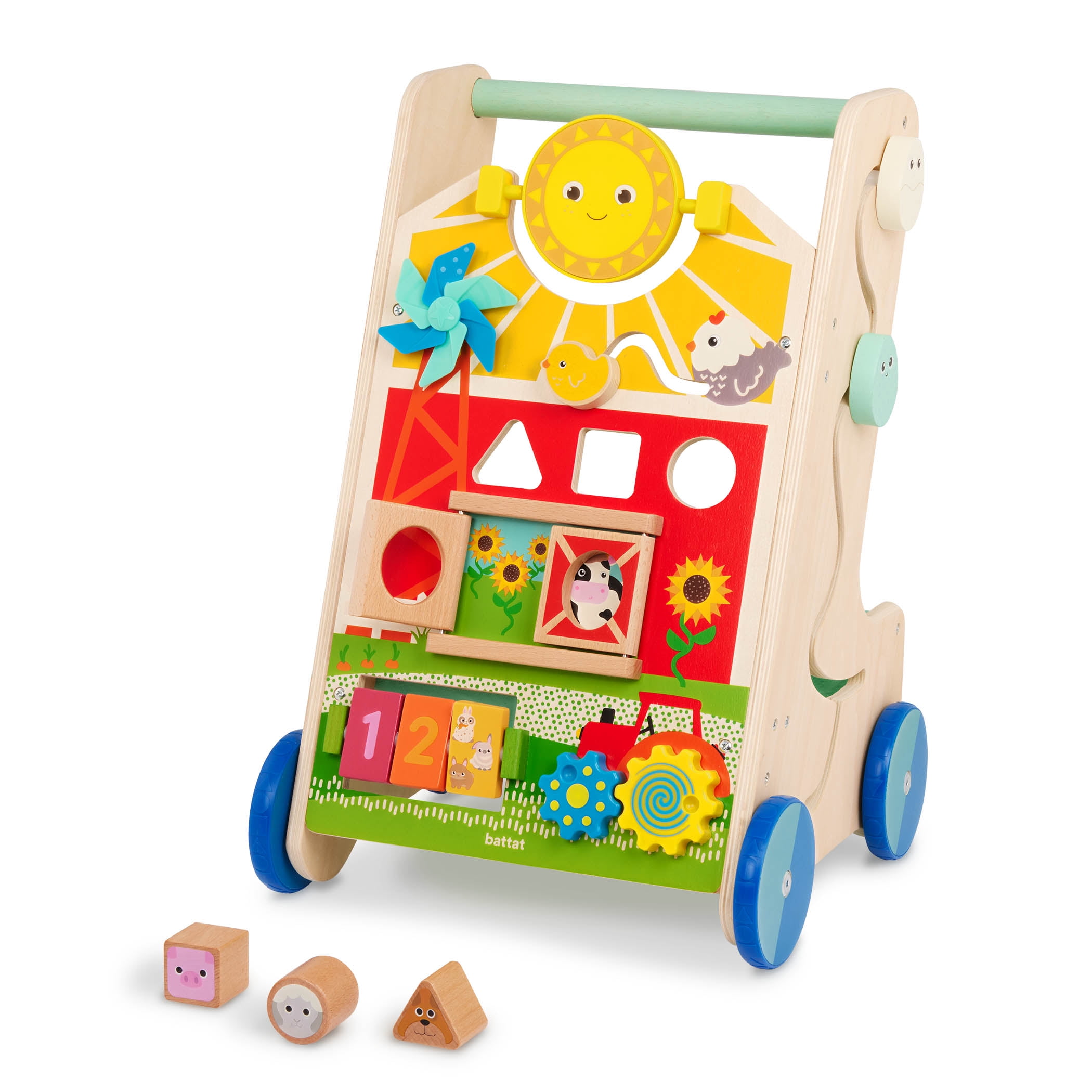 Battat Farm Footsteps Wooden Activity Walker 19.61 in with 3 Shapes ...