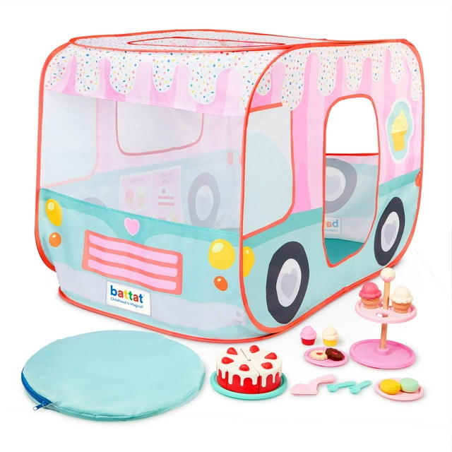 Battat Sweet Treats Pop-Up Shop Tent 25-Piece Dessert Set, Toddler and ...