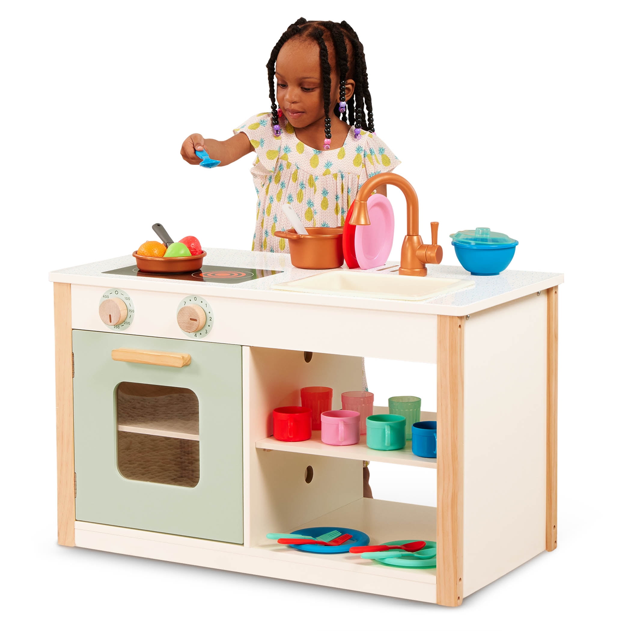 Battat Two n' One Wooden Kitchen Café with Dishes and Chalkboard, Toddler and Preschool Toys ...