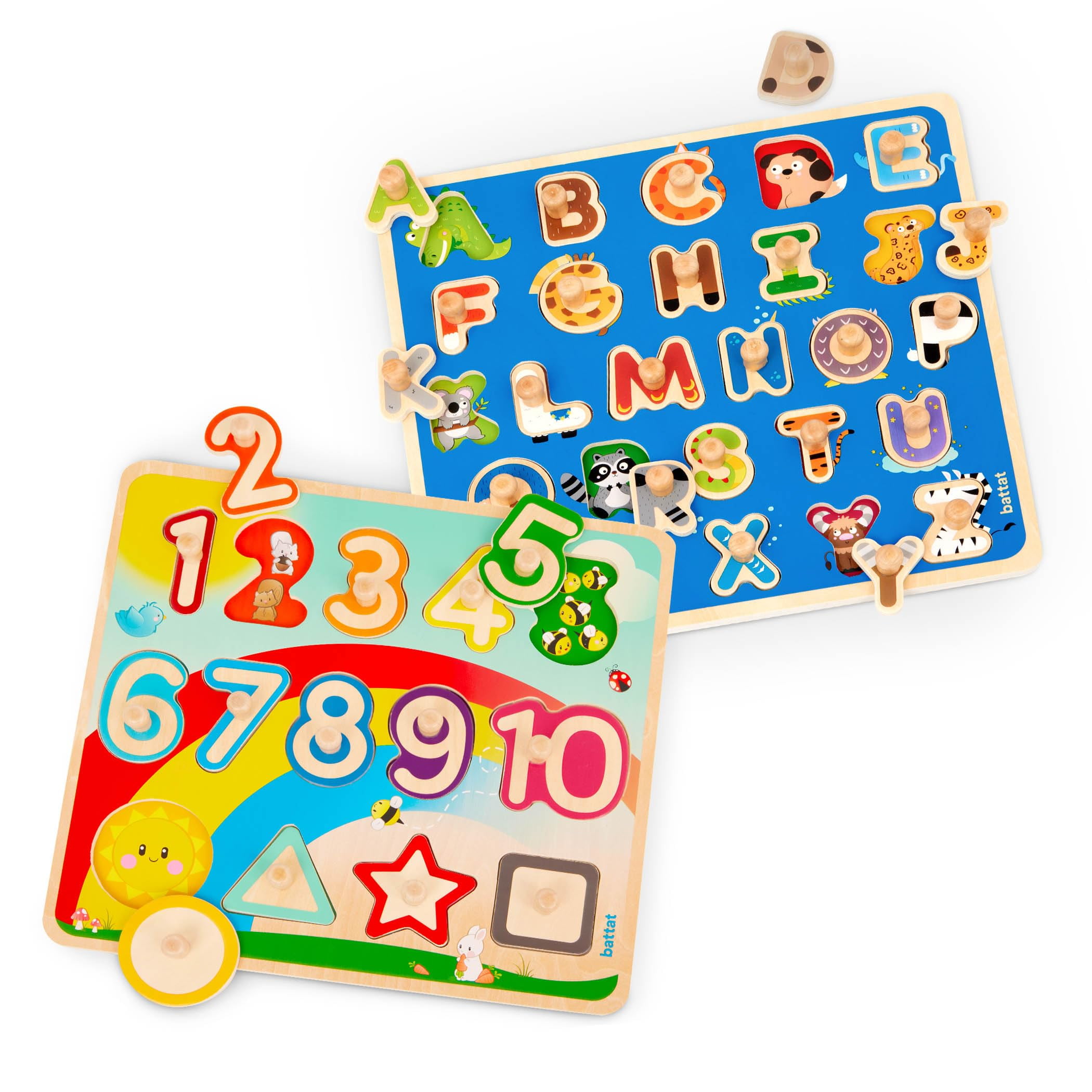 Battat- Wooden Alphabet & Number Puzzle- Puzzle n' Learn: ABC & 123 ...