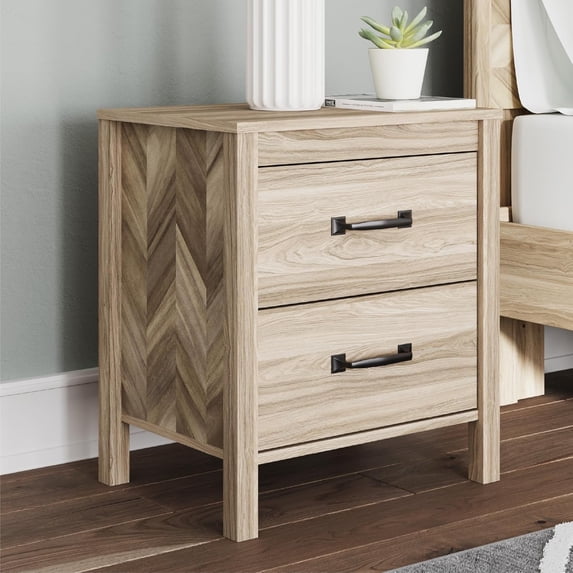 Battelle Mid- Modern Nightstand with Chevron Pattern, 2 Storage Drawers ...