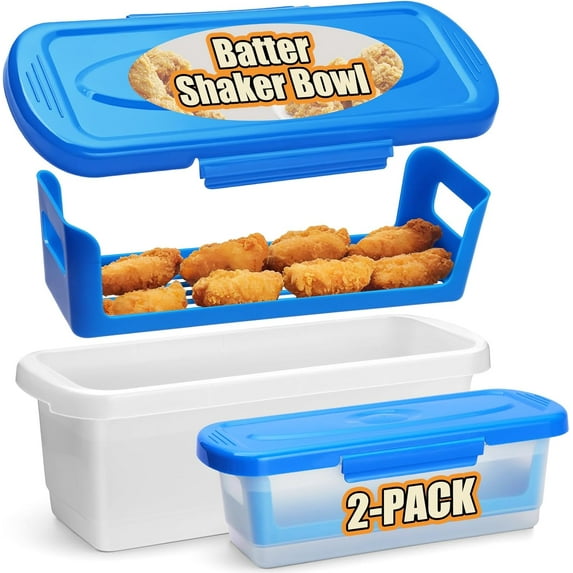 Batter Bowl with Lid, 2-Pack Fish Batter Shaker, Better Breader Shaker ...