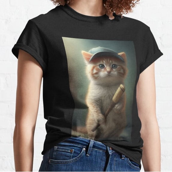 Batter Up: A Sporty Cat In A Baseball Cap Classic T-shirt - Walmart.com