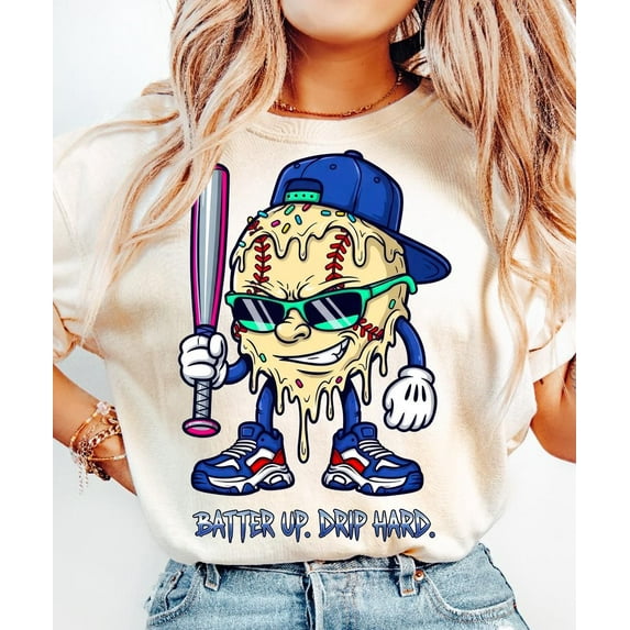 Batter Up Drip Hard Graphic Tee, Cool Melting Baseball Mascot with ...