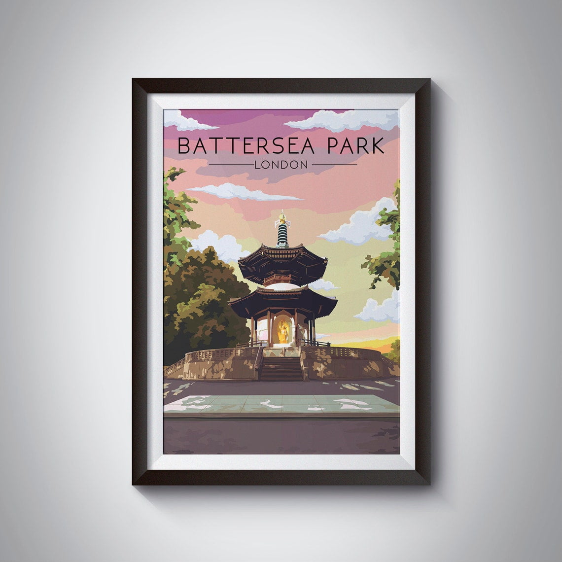 Battersea Park London Poster, Travel Print, Peace Pagoda, Battersea ...