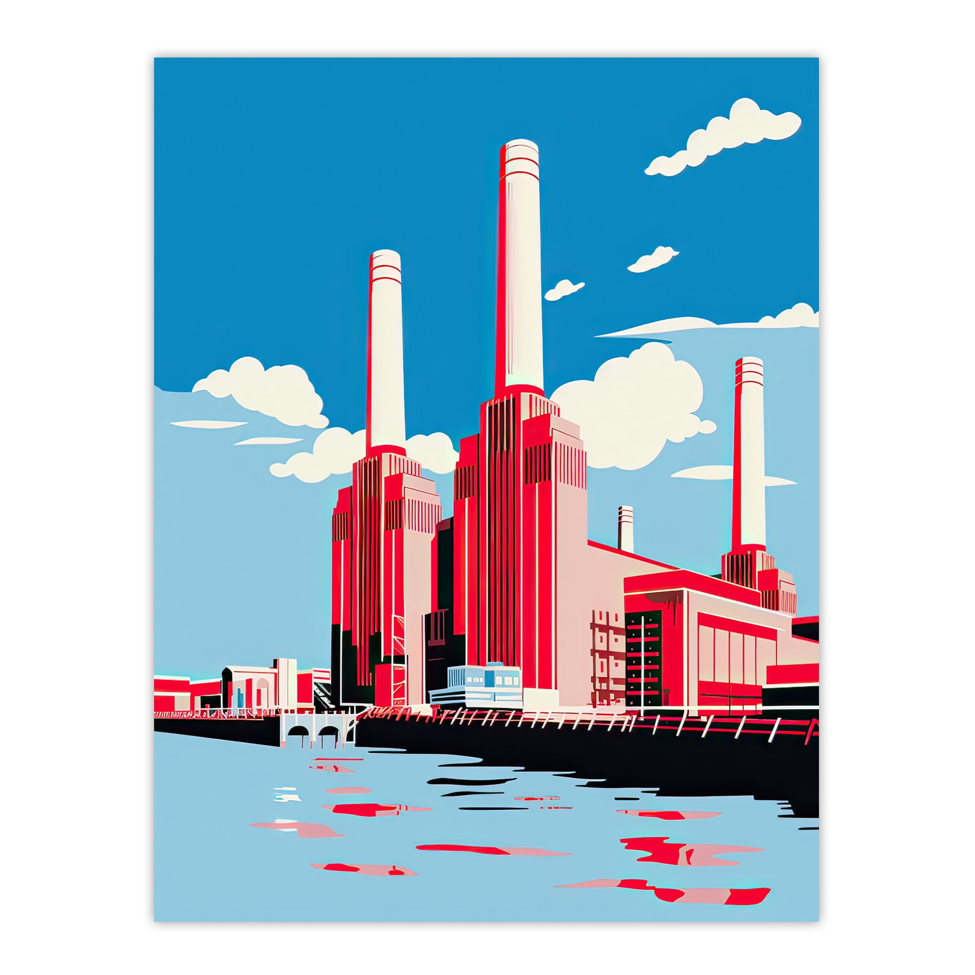 Battersea Power Station Graphic Pink and Blue Large Wall Art Poster ...