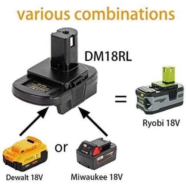 Dewalt 20V & Milwaukee 18V to Ryobi 18V Battery Adapter Converter USB ...
