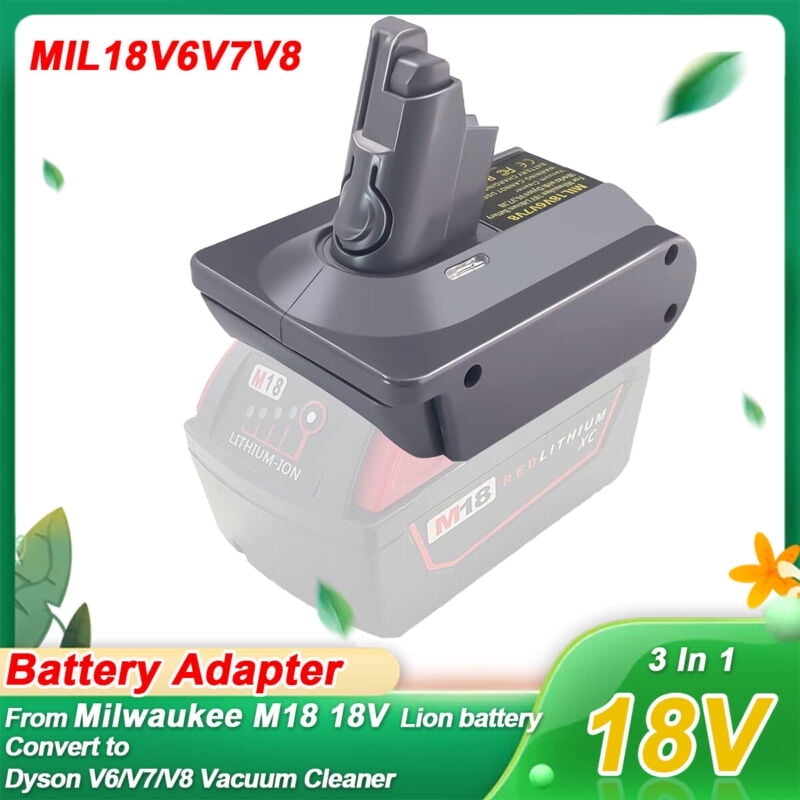 Battery Adapter For Milwaukee M18 18V Battery to Dyson V6/V7/V8 Adapter ...