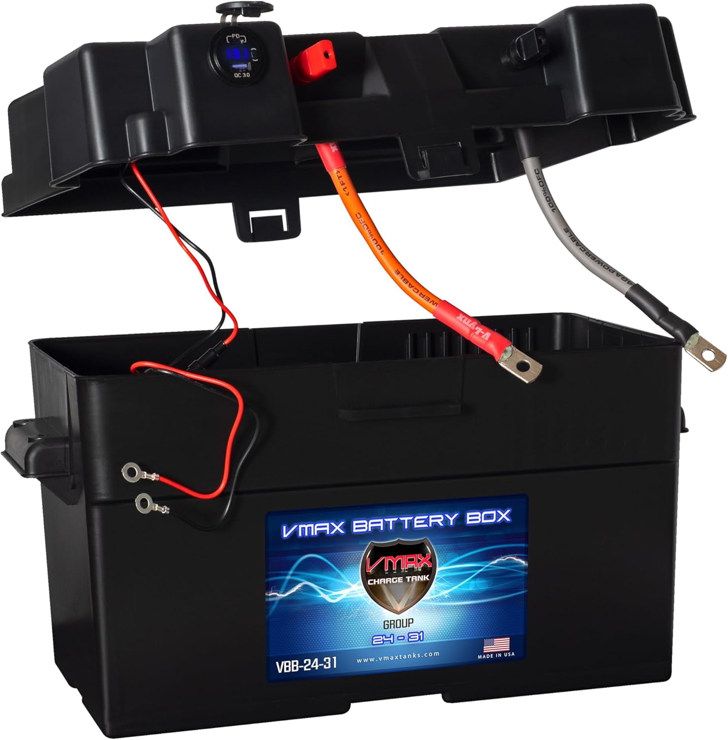 Battery Box Power Center with USB, USB-C, Voltage Display, External ...