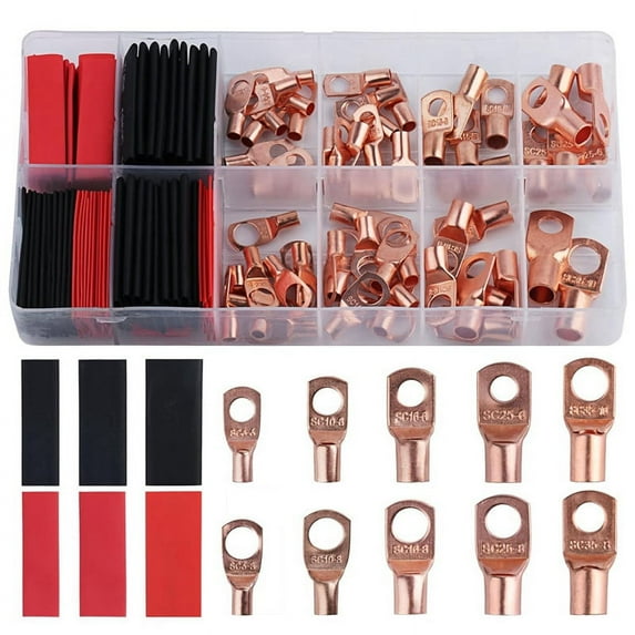 Battery Cable Ends, 150Pcs Copper Cable Wire Lugs, AWG 2 4 6 8 10 12 ...