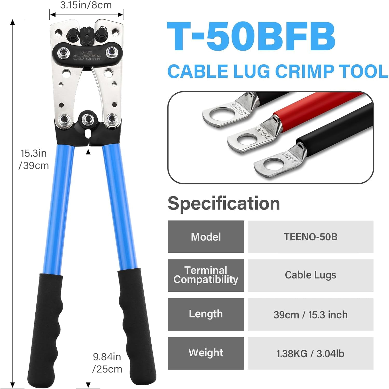 Battery Cable Lug Crimp Tool Kit for AWG 8-1/0 Electrical Lug Crimper with 60 Lugs, Heat Shrink ...