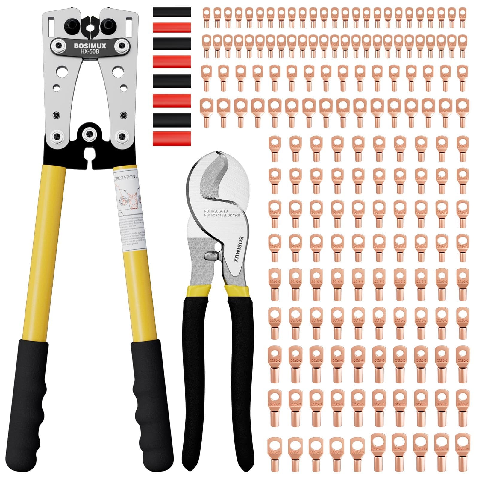 Battery Cable Lug Crimping Tool with 180pcs Copper Wire Lugs, Wire ...