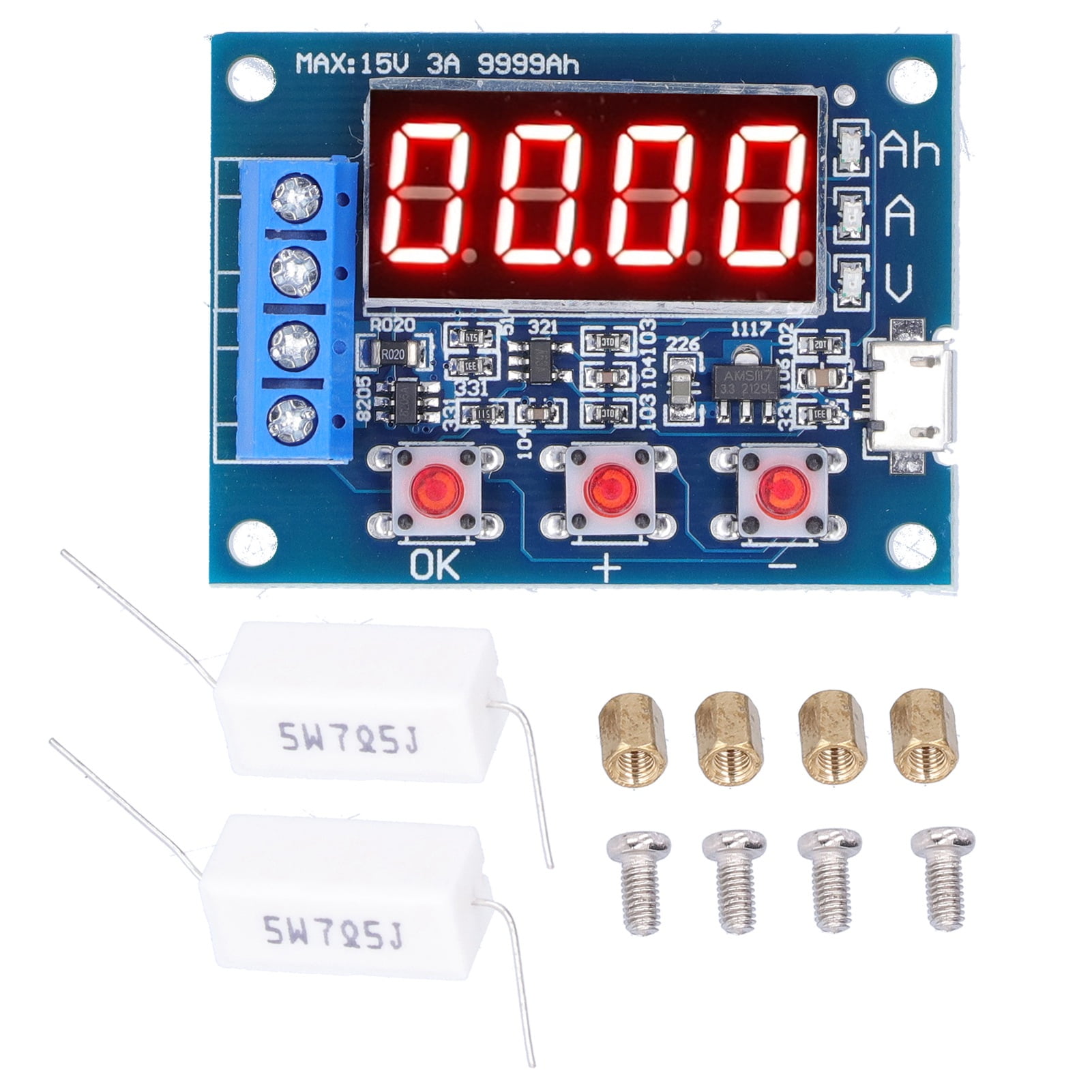 Battery Capacity Meter LED Discharge Tester Monitor for 12V 18650 ...