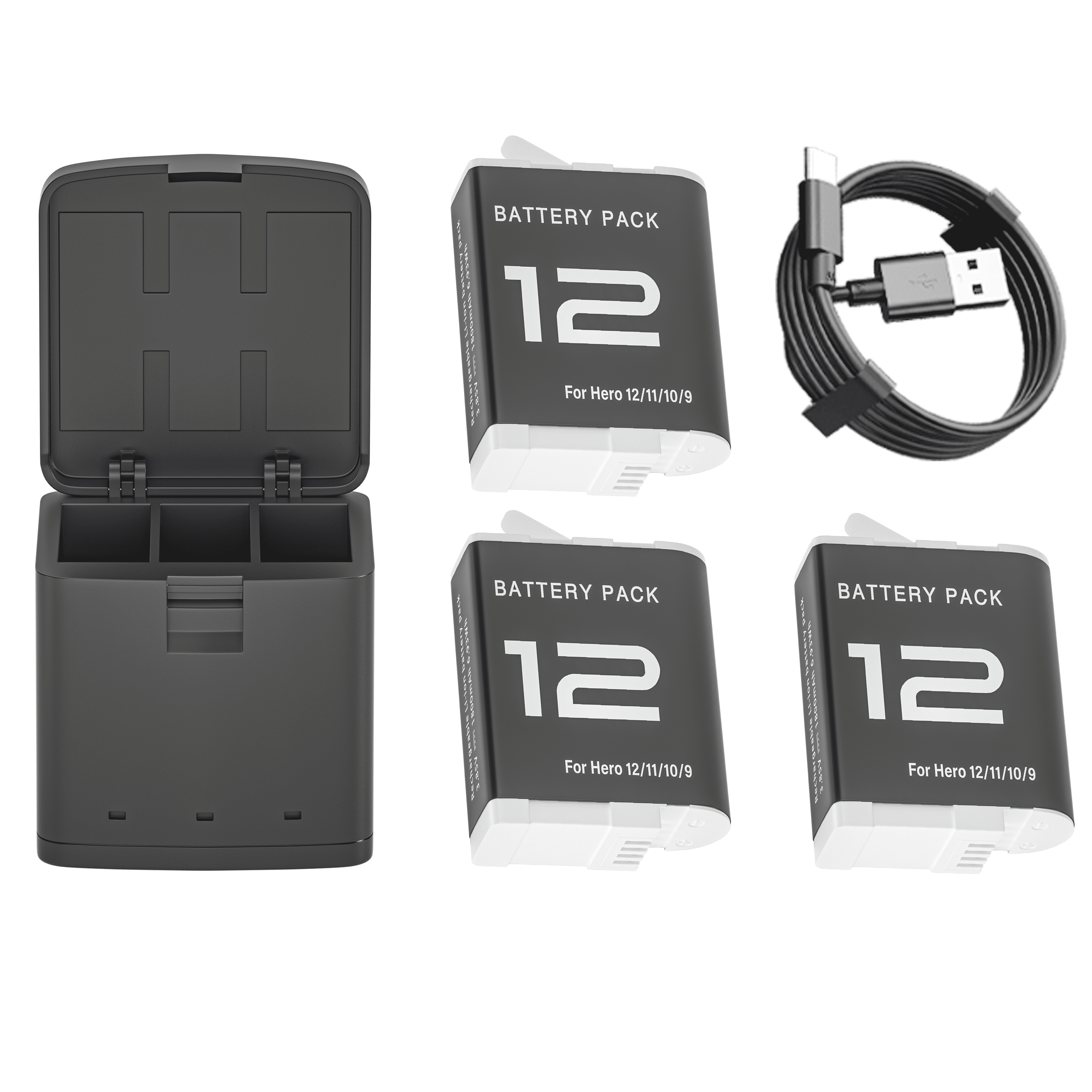 Battery Charger Kits Fit for GoPro Hero 12 11 10 9 Black, 3-Pack ...