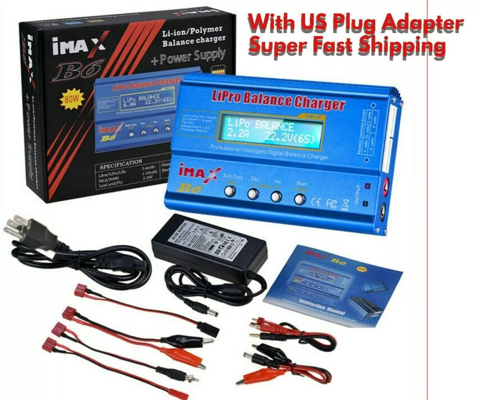 Battery Charger iMAX B6 80W Lipo NiMh Li-ion Ni-Cd Digital RC Balance ...