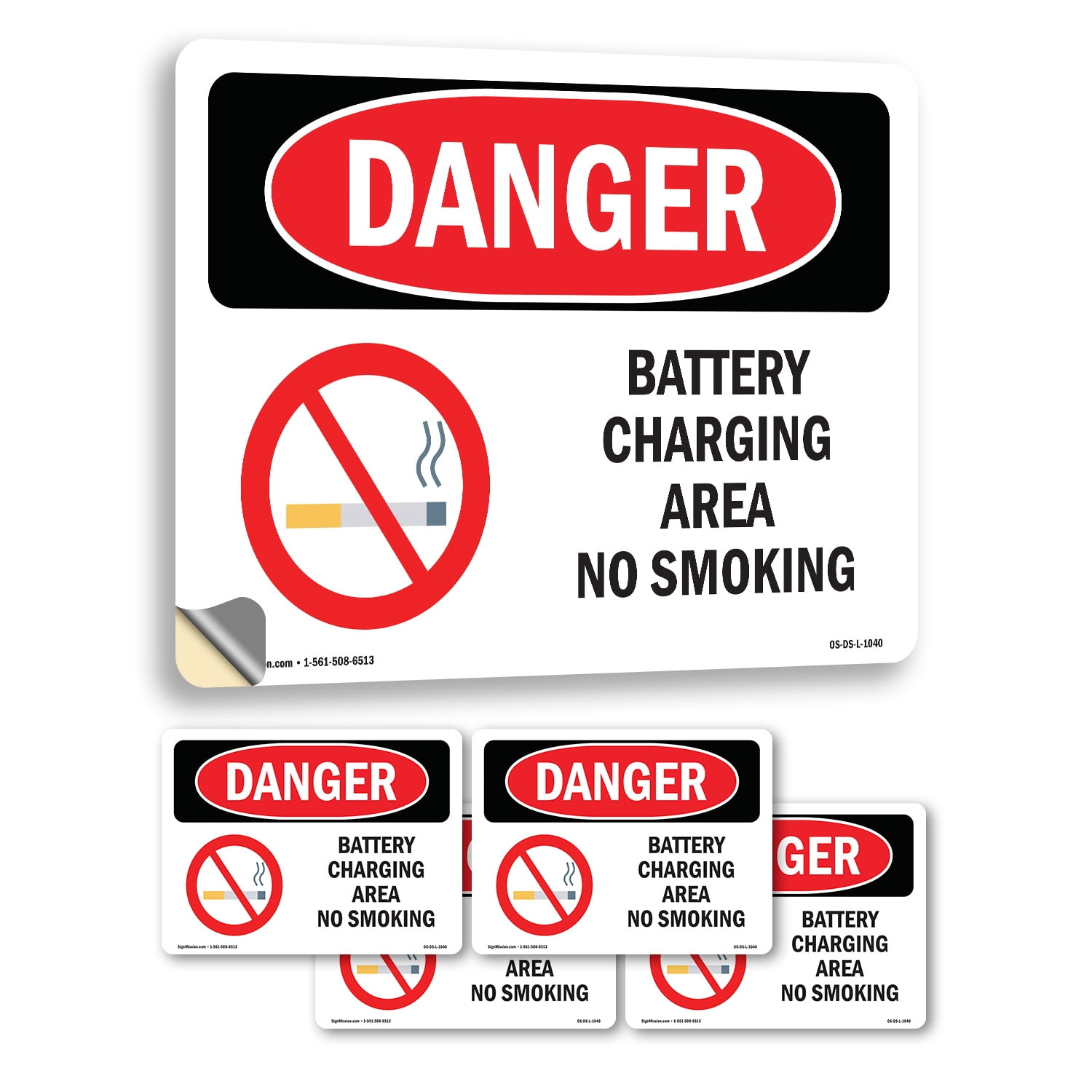 Battery Charging Area No Smoking OSHA Danger Vinyl Decal Label 5 Inch x ...