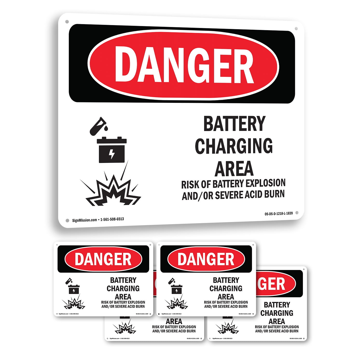 Battery Charging Area Risks OSHA Danger Aluminum Sign 18 Inch x 12 Inch ...