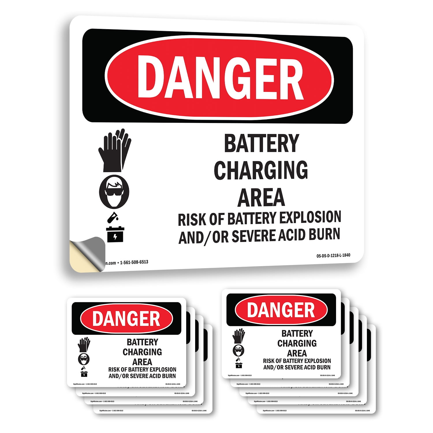 Battery Charging Area Risks OSHA Danger Vinyl Decal Label 10 Inch x 7 ...