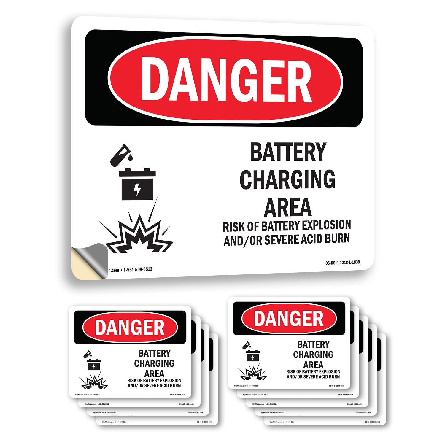Battery Charging Area Risks OSHA Danger Vinyl Decal Label 10 Inch x 7 ...