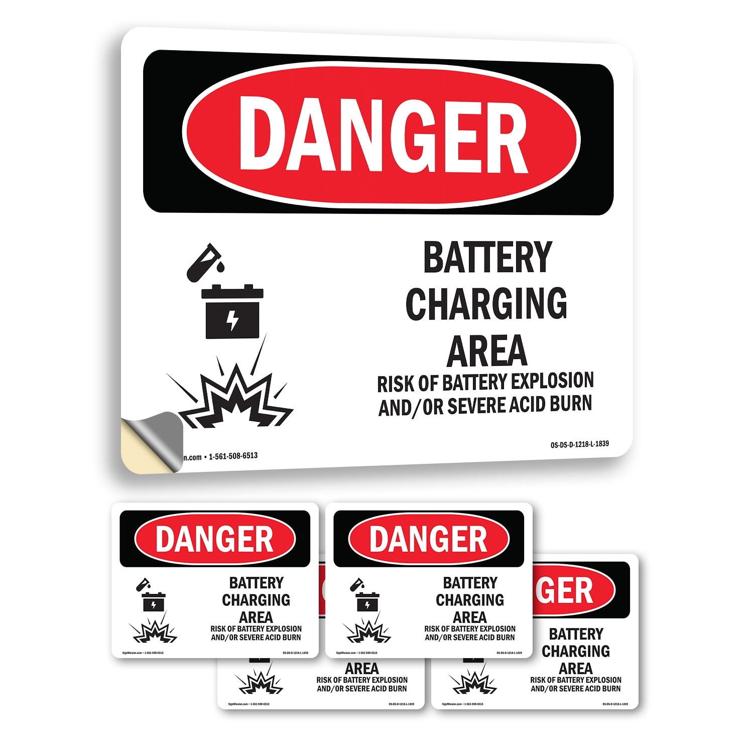Battery Charging Area Risks OSHA Danger Vinyl Decal Label 24 Inch x 18 ...