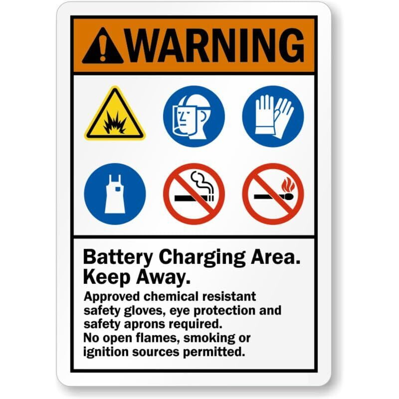 Battery Charging Area Warning Weatherproof Metal Sign Size: 8 x 12 Inch ...