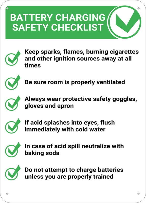 Battery Charging Safety Checklist Six Checklist Items With Checked ...