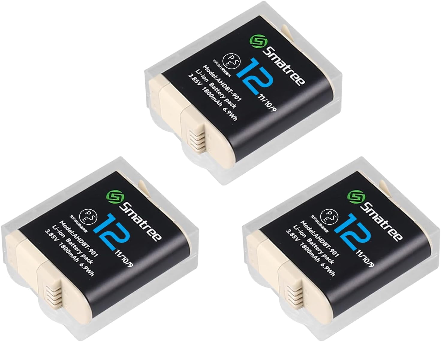 Battery Compatible for GoPro HERO12/HERO11/HERO10/HERO9 Black, 3 × 1800 ...