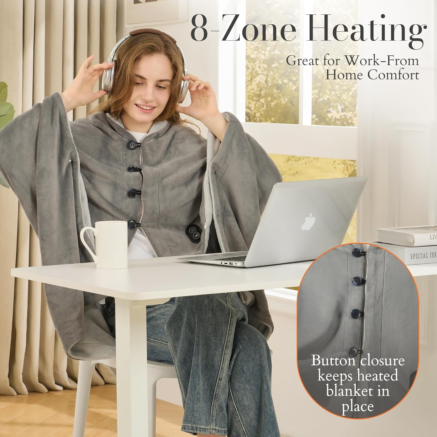 Battery Cordless Heated Blanket, Cordless USB Heated Wearable Blanket ...