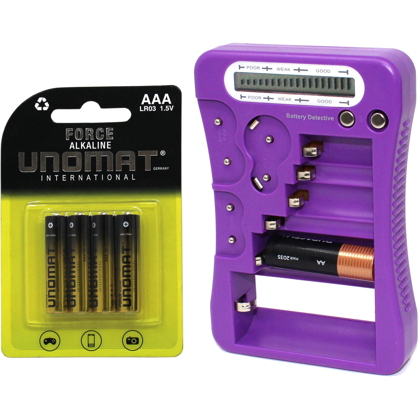 Battery Detective 12 Type Battery Tester (Purple) with LCD Display for ...