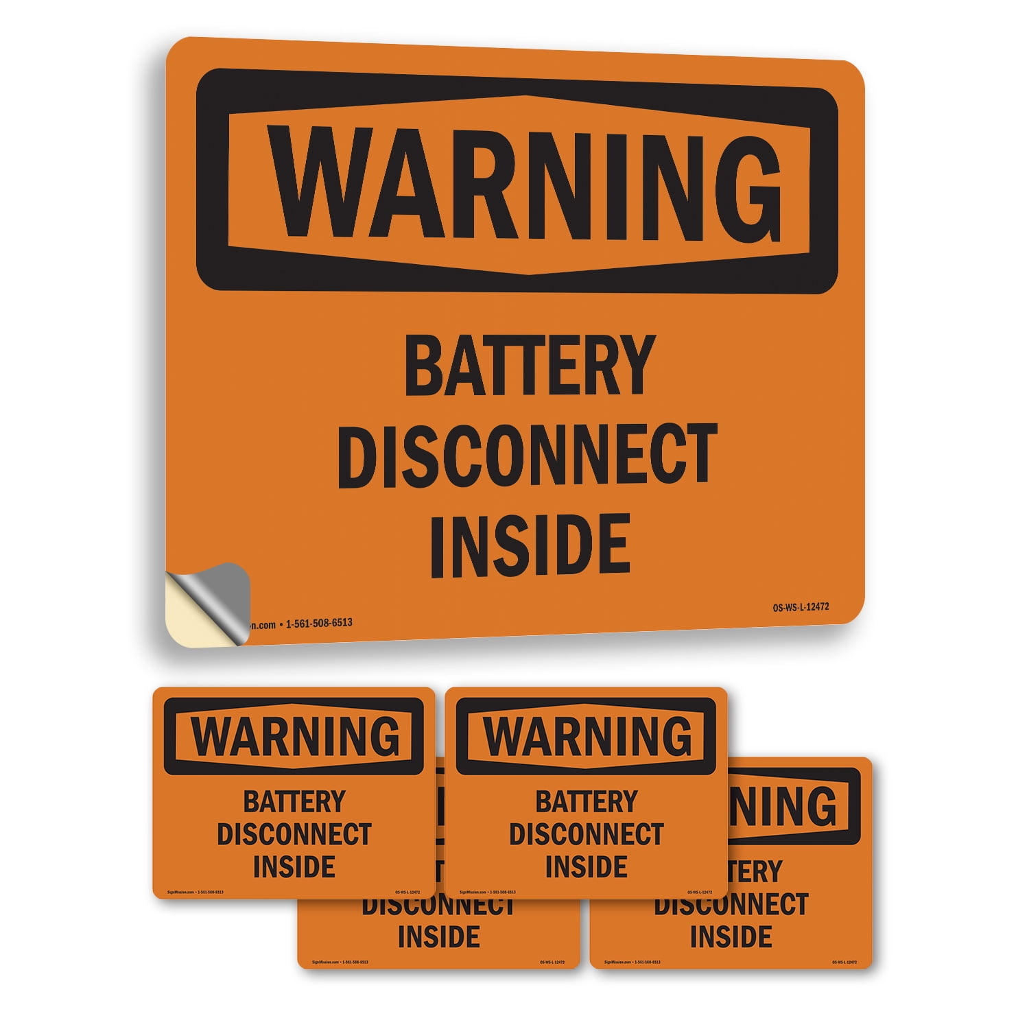 Battery Disconnect Inside OSHA WARNING Vinyl Decal Label 24 Inch x 18 ...