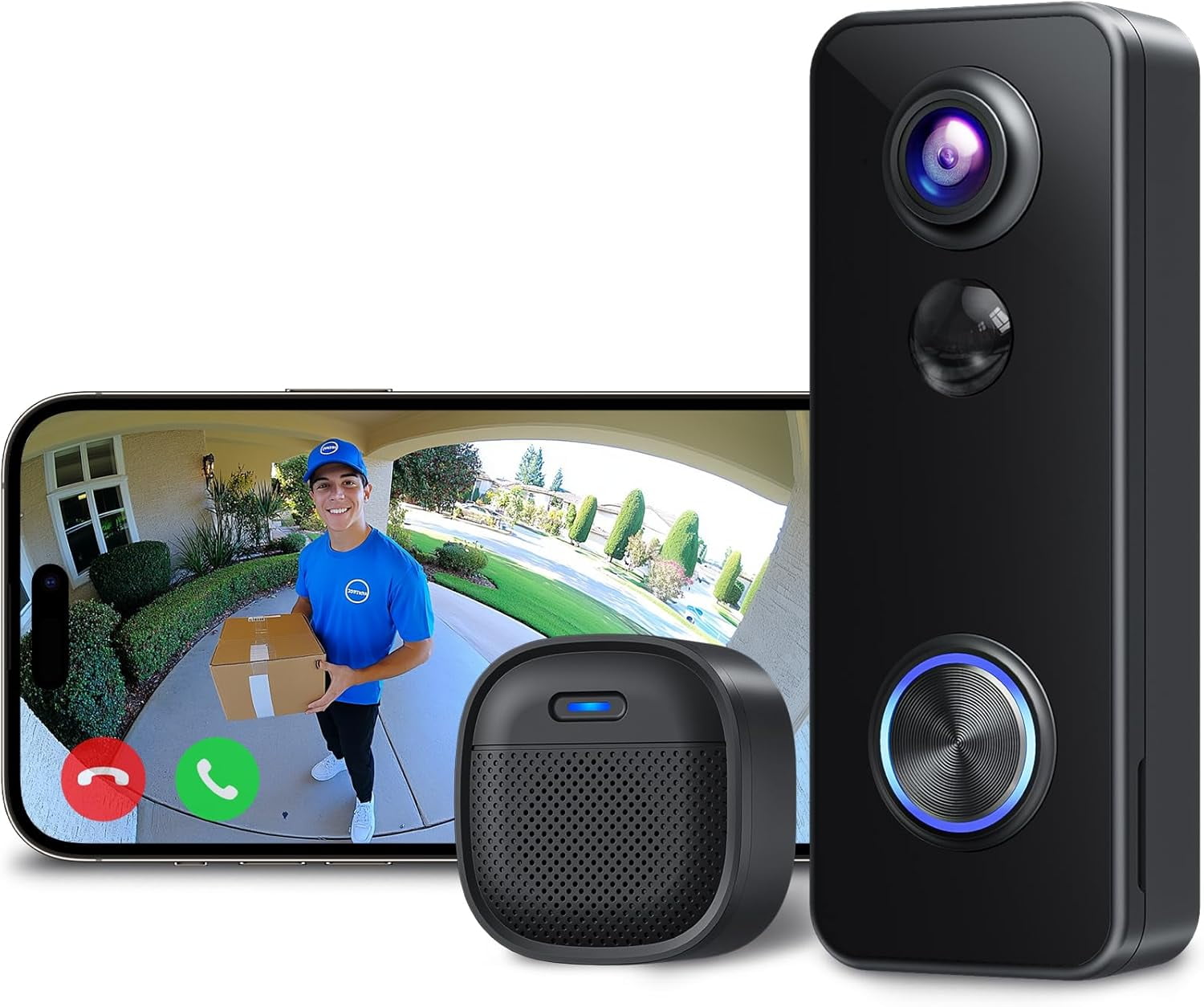Battery Doorbell, 180° Head-to-Toe Video, Live View with Two-Way Talk ...