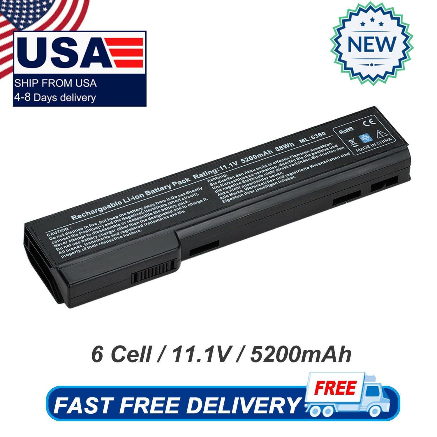 Battery For HP ProBook 6360b 6460b 6465b 6470b 6475b 6560b 6565b 6570b ...