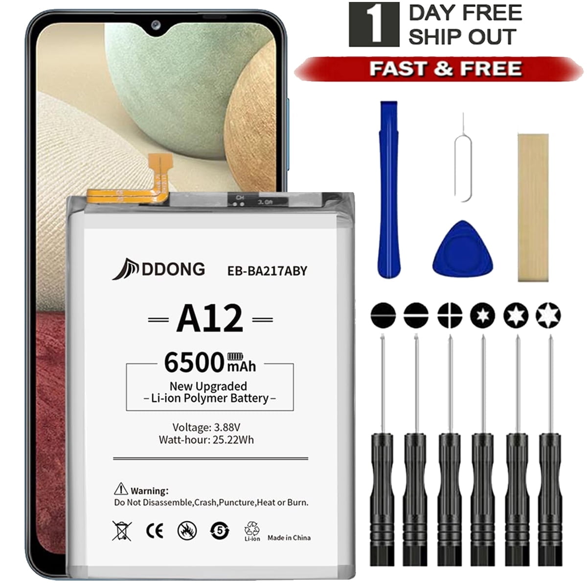 Battery for Galaxy A12 Replacement Battery 6500mAh, EB-BA217ABY Battery ...