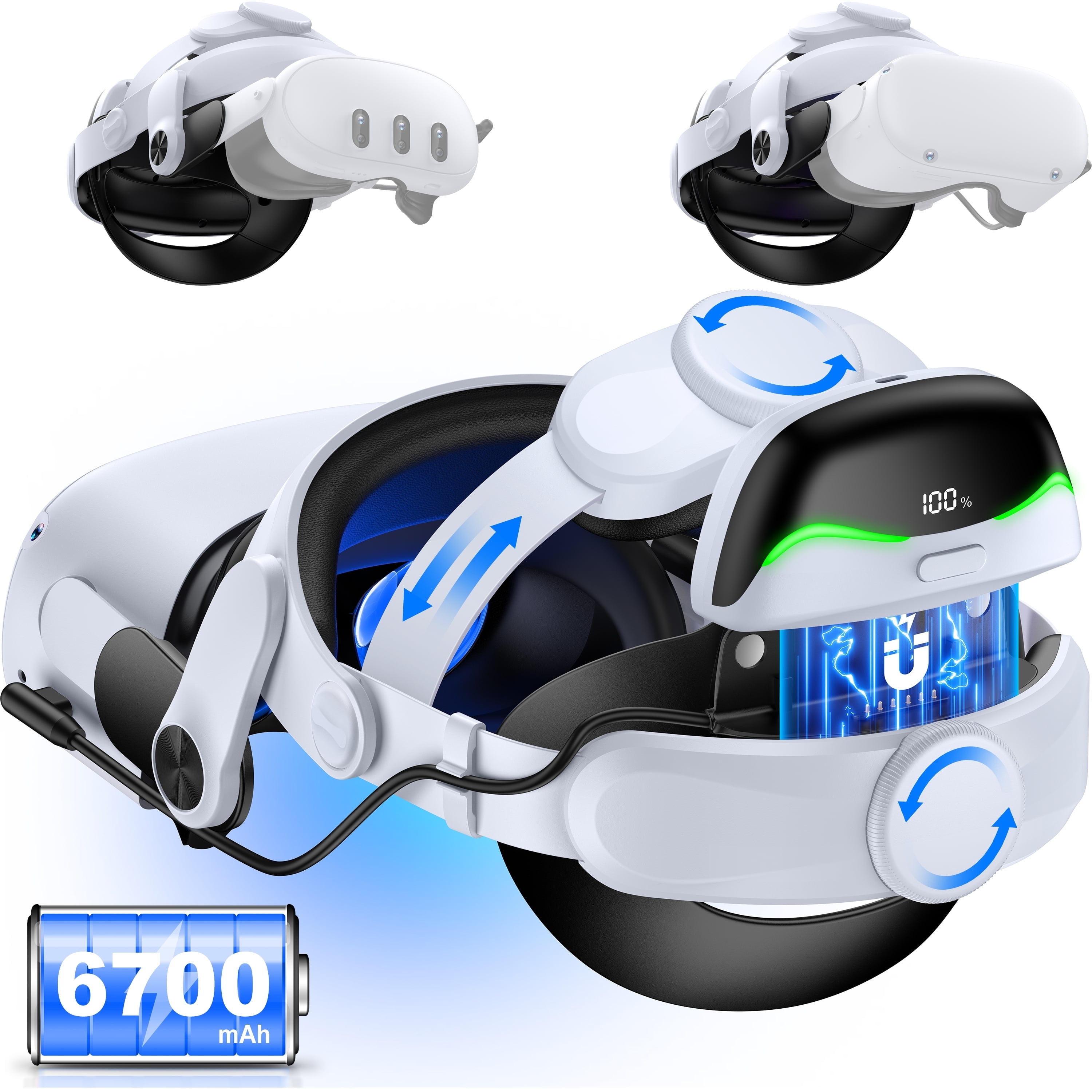 Battery Head Strap 6700mAh for Oculus Meta Quest 3/2, VR Headset ...