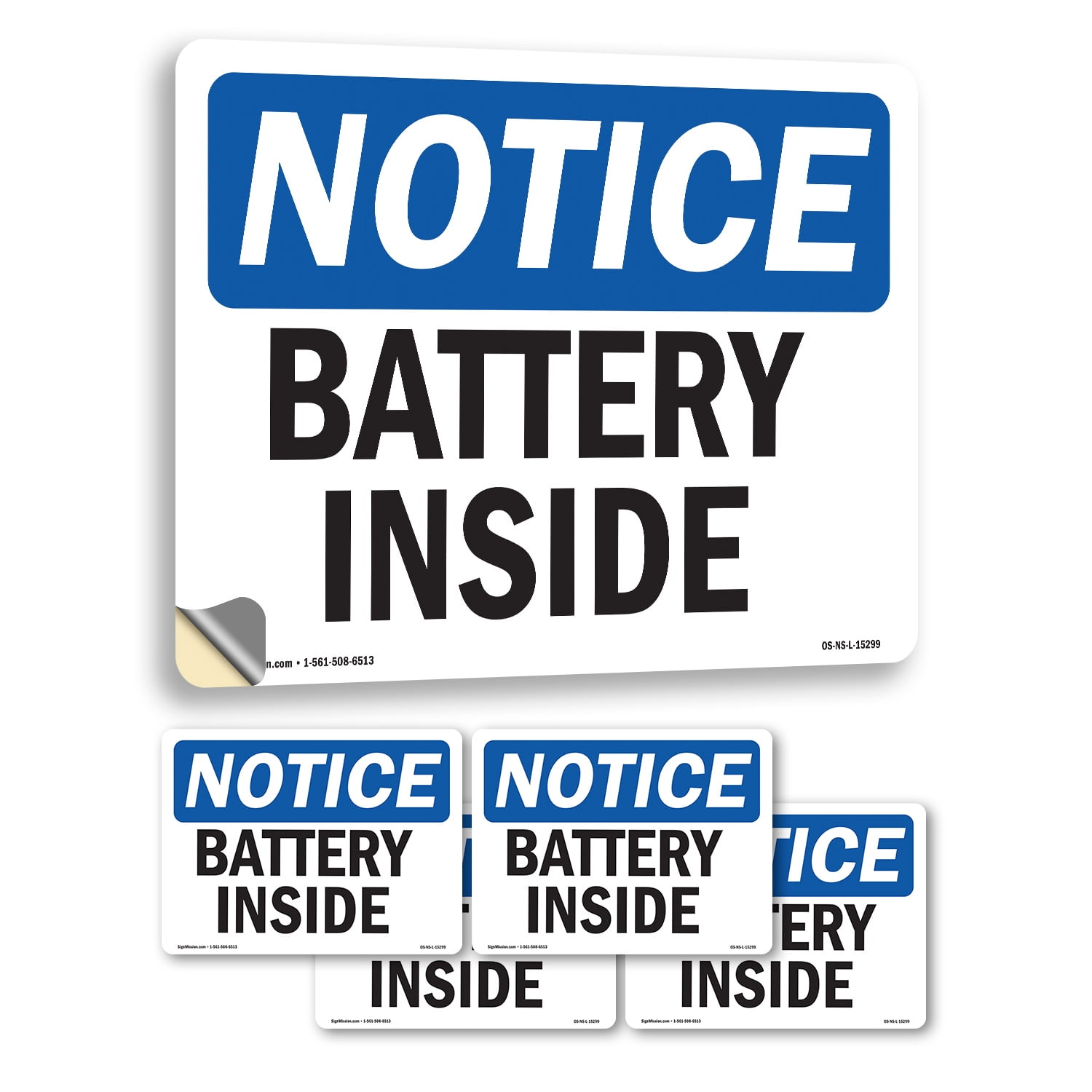Battery Inside OSHA Notice Vinyl Decal Label 24 Inch x 18 Inch - 5 Pack ...